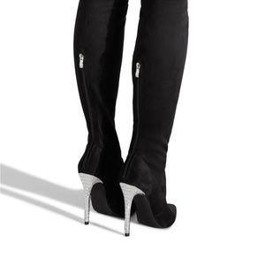 Shoe Dazzle | Shoes | Sexy Bedazzled Heel Over The Knee Black Boots ...